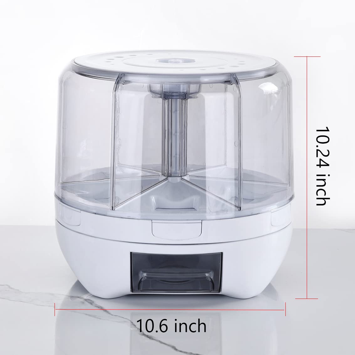 XIYAO 20Lbs large Grain dispenser 360°Rotating Rice Food Dispenser 6 Grids rice container rotatable Beans Containers Storage with Sealed lid for Peanut Barley Millet and Cereal