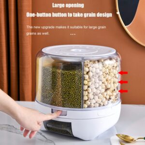 XIYAO 20Lbs large Grain dispenser 360°Rotating Rice Food Dispenser 6 Grids rice container rotatable Beans Containers Storage with Sealed lid for Peanut Barley Millet and Cereal