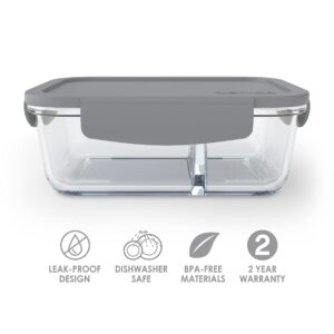 Bentgo® Glass Snack - Leak-Proof Bento-Style Snack Container with Airtight Lid and Divided 2-Compartment Design - 1.75 Cup Capacity for Meal Prepping, and Portion-Controlled Snacking (Gray)