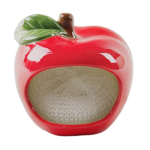 Dish Sponge Holder, Red Apple Scrubby by Home Essentials & Beyond Kitchen Sponge Caddy Includes A Nylon Non-Scratch Dish Scrubber.