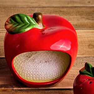 Dish Sponge Holder, Red Apple Scrubby by Home Essentials & Beyond Kitchen Sponge Caddy Includes A Nylon Non-Scratch Dish Scrubber.