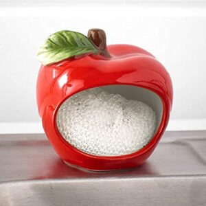 Dish Sponge Holder, Red Apple Scrubby by Home Essentials & Beyond Kitchen Sponge Caddy Includes A Nylon Non-Scratch Dish Scrubber.