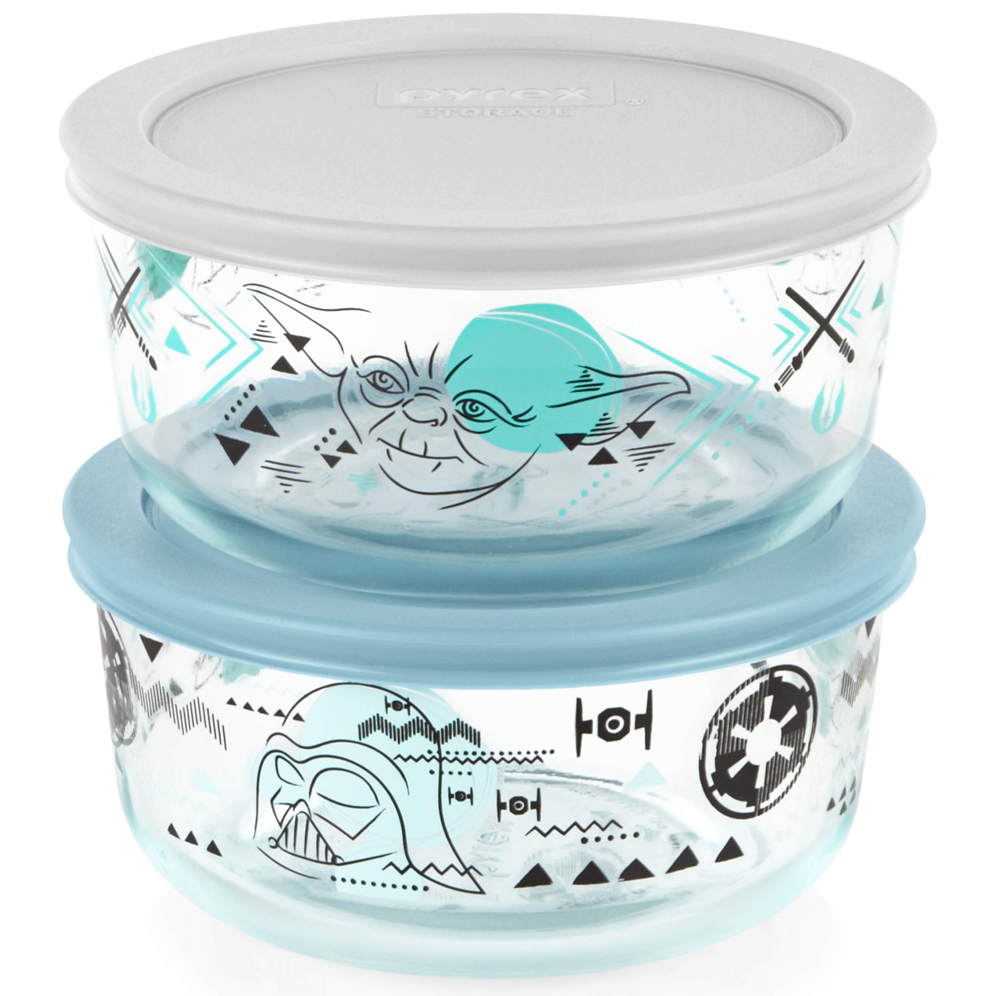 Pyrex 8-Pc Glass Food Storage Container Set, 4-Cup & 3-Cup Decorated Round Meal and Rectangle Prep Containers, Non-Toxic, BPA-Free Lids, Disney's Star Wars