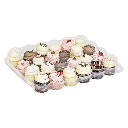 5 Cupcake Containers Plastic Disposable | Clear Mini Cupcake Boxes 24 Compartment Cupcake Holders Disposable Cupcake Carrier | 2 Dozen Cupcake Trays | Durable Cup Cake Muffin Packaging Transporter