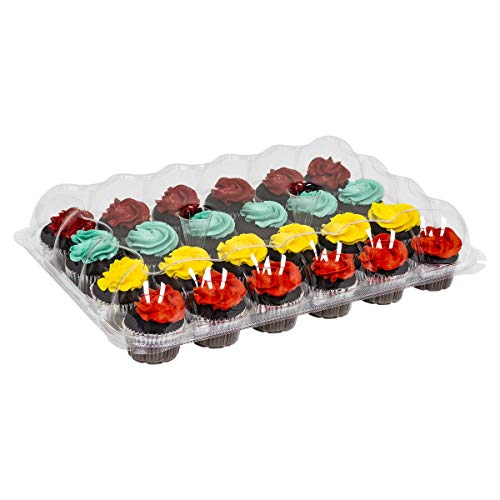 5 Cupcake Containers Plastic Disposable | Clear Mini Cupcake Boxes 24 Compartment Cupcake Holders Disposable Cupcake Carrier | 2 Dozen Cupcake Trays | Durable Cup Cake Muffin Packaging Transporter