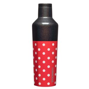 corkcicle disney minnie insulated canteen travel water bottle, triple insulated with easy grip, keeps beverages cold for 25 hours or warm for 12 hours, 16 oz, polka dot red