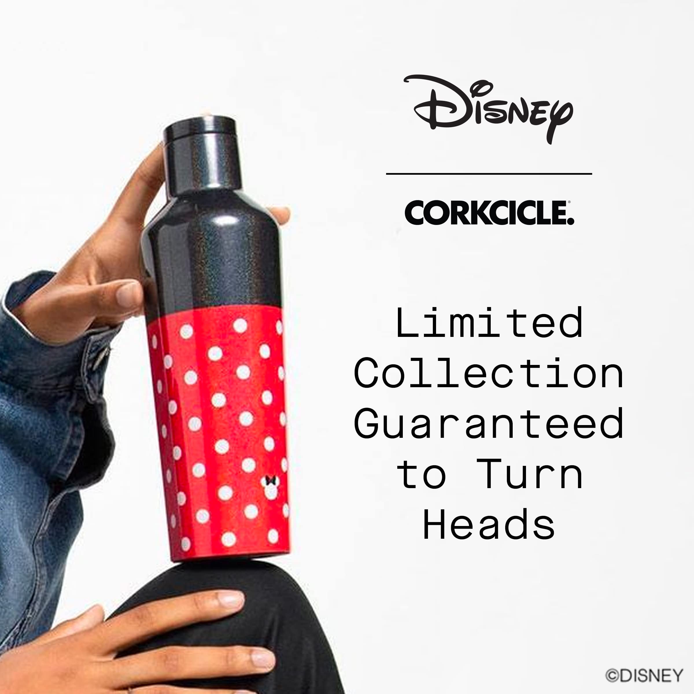 Corkcicle Disney Minnie Insulated Canteen Travel Water Bottle, Triple Insulated with Easy Grip, Keeps Beverages Cold for 25 Hours or Warm for 12 Hours, 16 oz, Polka Dot Red