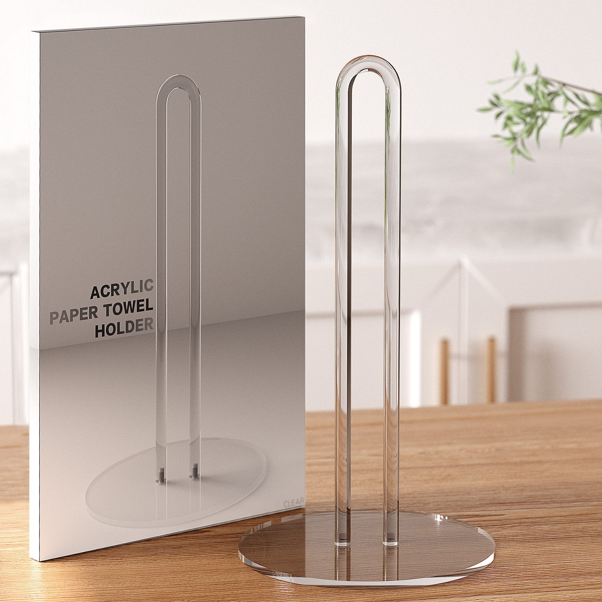 Acrylic Paper Towel Holder Countertop, Premium Clear Kitchen Paper Towel Stand Holder for Kitchen Organization and Storage, Paper Towel Holders for Standard and Large Size Rolls