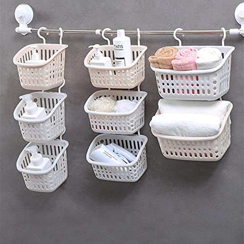 Doitxue 3PCS Plastic Hanging Baskets for Shower, Hanging Basket Organizer with Hooks, Rectangle 8.5Inches Small Hanging Storage Basket (Grey)