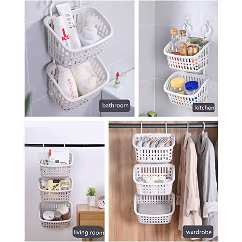 Doitxue 3PCS Plastic Hanging Baskets for Shower, Hanging Basket Organizer with Hooks, Rectangle 8.5Inches Small Hanging Storage Basket (Grey)