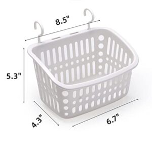 Doitxue 3PCS Plastic Hanging Baskets for Shower, Hanging Basket Organizer with Hooks, Rectangle 8.5Inches Small Hanging Storage Basket (Grey)