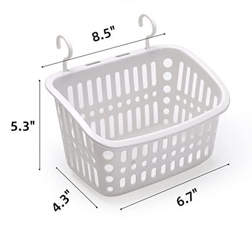 Doitxue 3PCS Plastic Hanging Baskets for Shower, Hanging Basket Organizer with Hooks, Rectangle 8.5Inches Small Hanging Storage Basket (Grey)