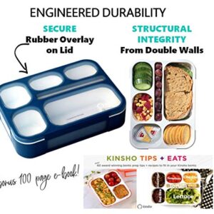 kinsho Bento Lunch Box Kids, Leakproof Lunch Containers for Boys Girls Adults with 6 Compartments - School, Daycare, Meal Planning Portion Control Container, BPA-Free Boxes, Utensils, Navy Blue