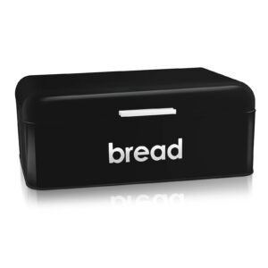 e-far vintage bread box for kitchen countertop, black metal bread storage container retro bread bin for pastries/loaves/dry food, large capacity & modern design (16.7” x 9” x 6.4”)