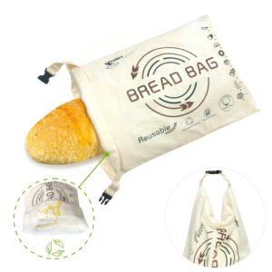 tribe glare bread bags for homemade bread, organic cotton reusable bread bag with fresh-keeping linen, baggette boule bag for bakery supplies and food storage, khaki