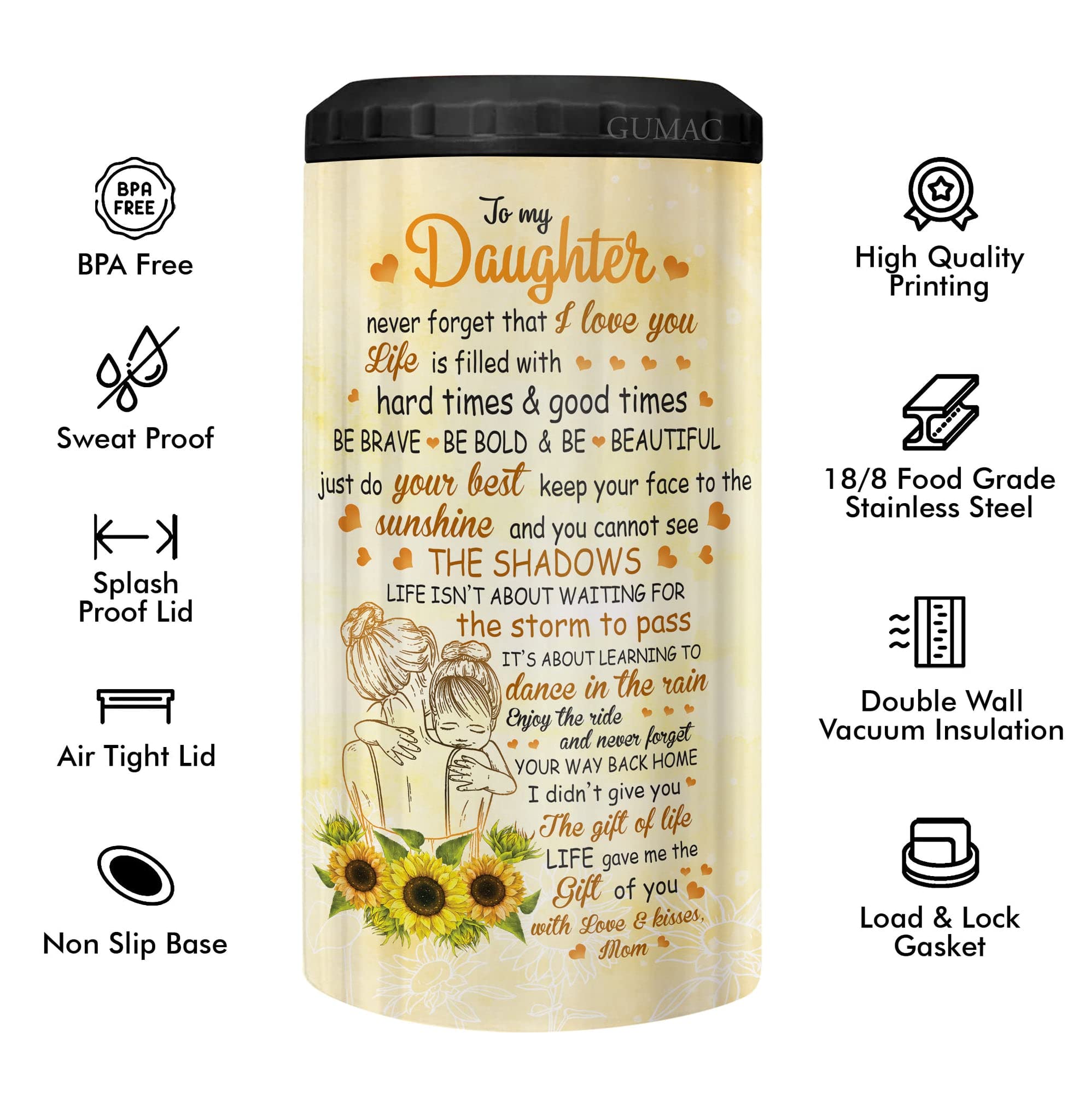 Daughter Can Cooler - Sunflower To My Daughter Can Cooler From Mom - Birthday Gifts For Daughter From Mom - Gift for Daughter on Mother's Day, Christmas, Birthday