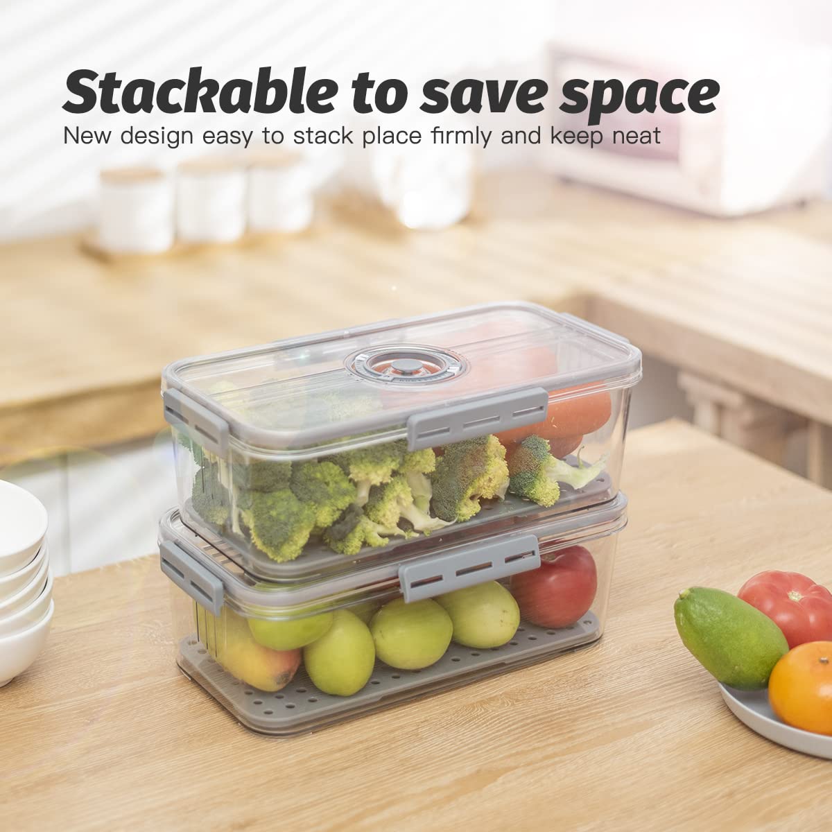 cutesun BPA Free Storage Containers with Lids, Bread Box Holder for Kitchen Countertop, Bread Storage Reusable Lettuce Refrigerator Fridge Organizer