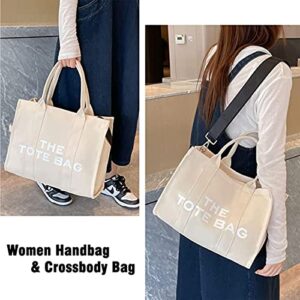 Gourafno The Tote Bag for Women, Canvas Crossbody Tote Bags with Zip Casual Canvas Shoulder Bags for Work School and Trave