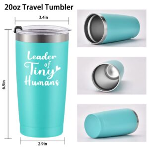 Teacher Gifts for Women, Leader of Tiny Humans Stainless Steel Insulated Travel Tumbler with Lid, Christmas Birthday Teachers Day Appreciation Thank You Gifts for Teacher Professor (20 Oz, Mint)