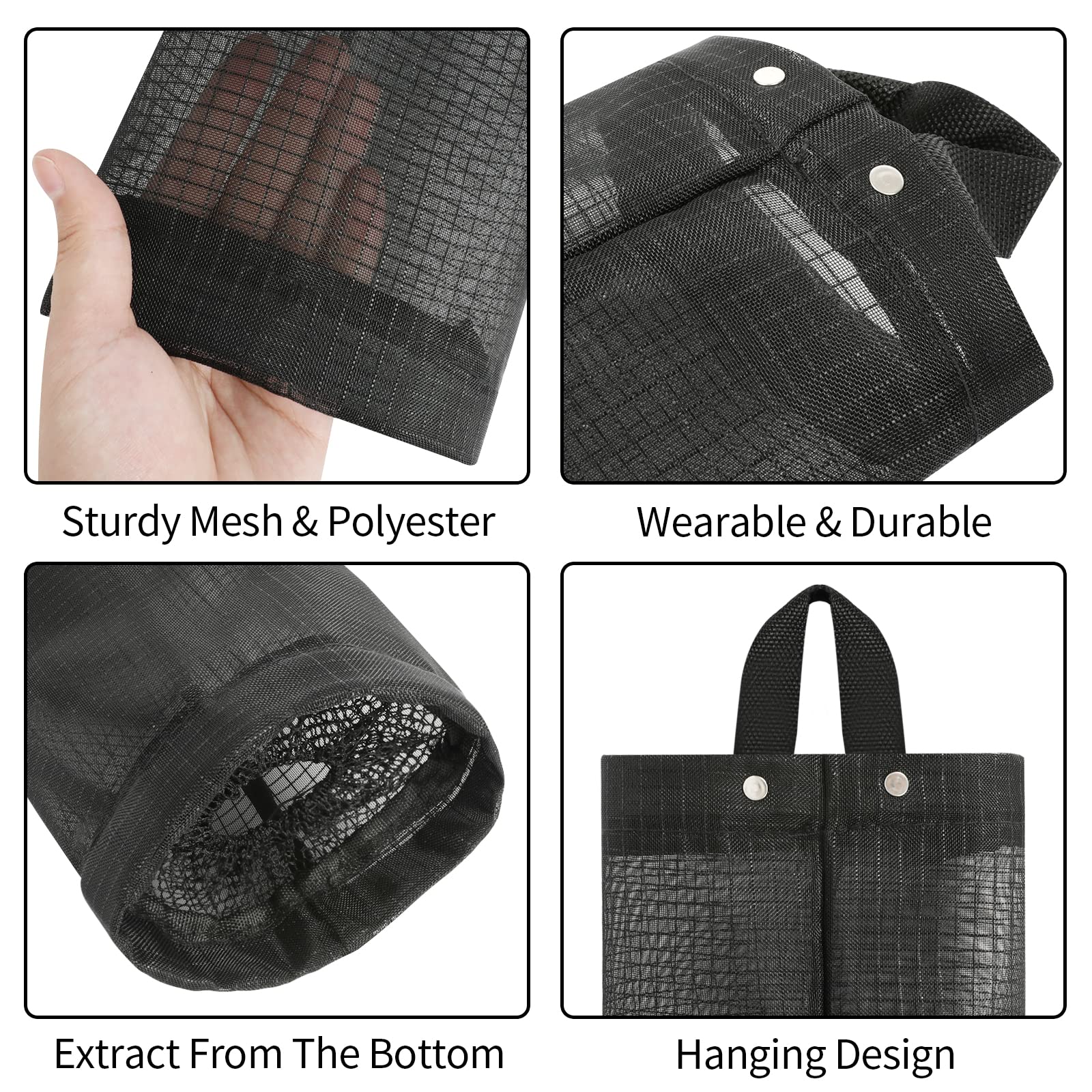 Plastic Bag Holder 2 Packs,Mesh Grocery Bag Holder Hanging Storage Bag Dispenser,Foldable Washable Hanging Plastic Bag Organizer for Kitchen(Black)