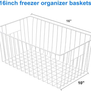 Y.Z.Bros 16inch Freezer Storage Organizer Baskets, Household Wire Refrigerator Bins with Built-in Handles for Cabinet, Pantry, Closet, Bedroom