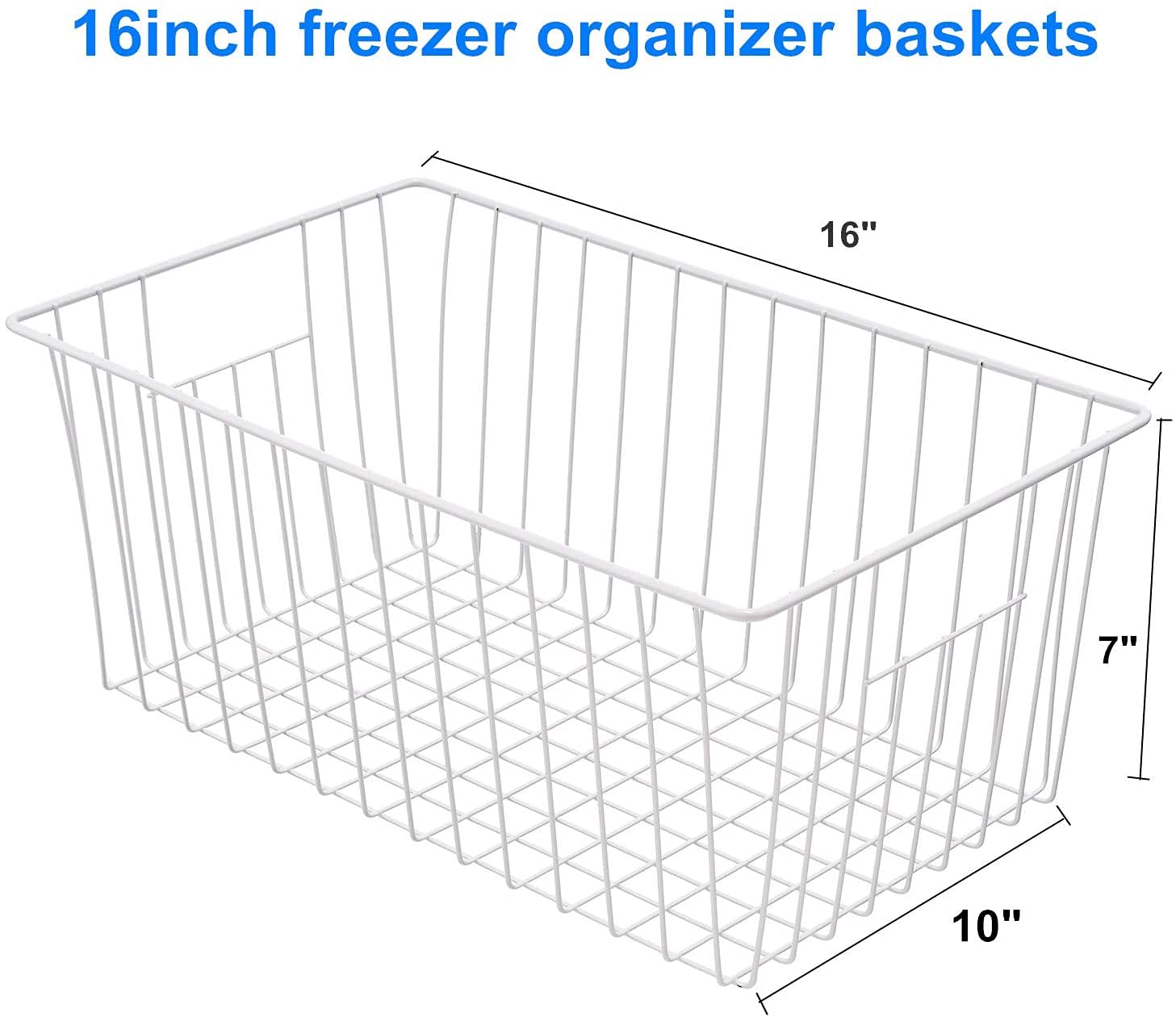 Y.Z.Bros 16inch Freezer Storage Organizer Baskets, Household Wire Refrigerator Bins with Built-in Handles for Cabinet, Pantry, Closet, Bedroom