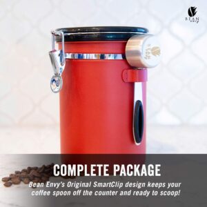 Bean Envy Coffee Canister - 22.5 oz Coffee Storage Container and Organizer w/Stainless Steel Scoop, Date Tracker & Co2-Release Valve - Essential Coffee Accessories, Red