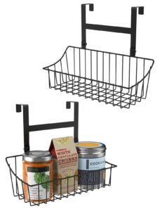 marafansie grid storage basket, over the cabinet door organizer, wire hanging basket with hook over the cabinet/railing, under sink kitchen cabinet, pantry, bathroom, small, black, 2 pack