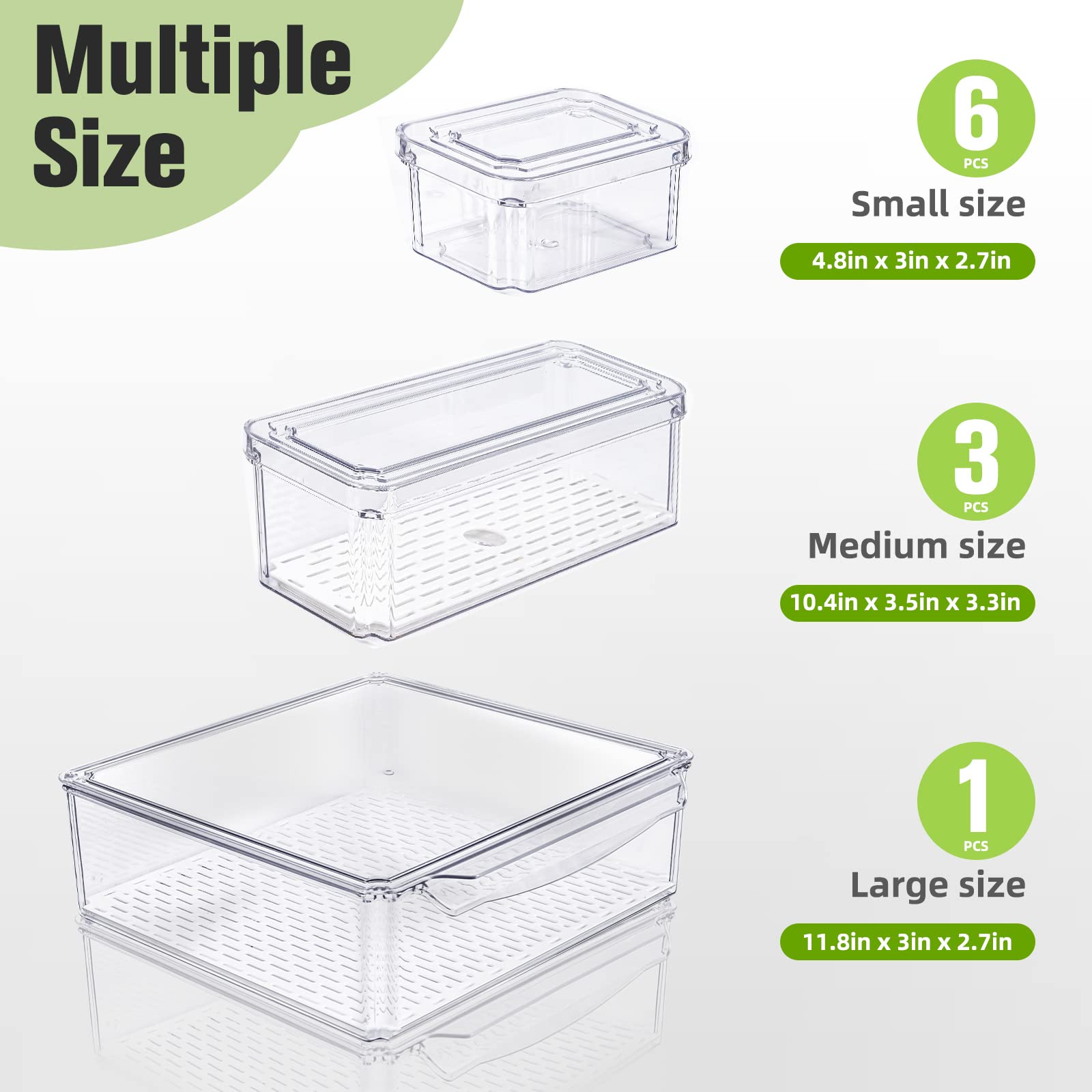 GODORIO Set of 10 Fridge Organizers, Stackable Refrigerator Organizer Bins with Lids, BPA-Free Fridge Organizers and Storage Clear Containers, Clear Plastic Pantry Storage Bins for Fruits, Vegetable