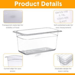 Yinder 12 Pack Plastic Food Pan 1/3 Size Commercial Food Storage Containers Pans Clear Stackable Restaurant Hotel Pans for Kitchen Fruits Vegetables Beans Corns(6 Inches High, 2.25 Gallon)