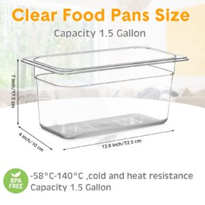 Yinder 12 Pack Plastic Food Pan 1/3 Size Commercial Food Storage Containers Pans Clear Stackable Restaurant Hotel Pans for Kitchen Fruits Vegetables Beans Corns(6 Inches High, 2.25 Gallon)