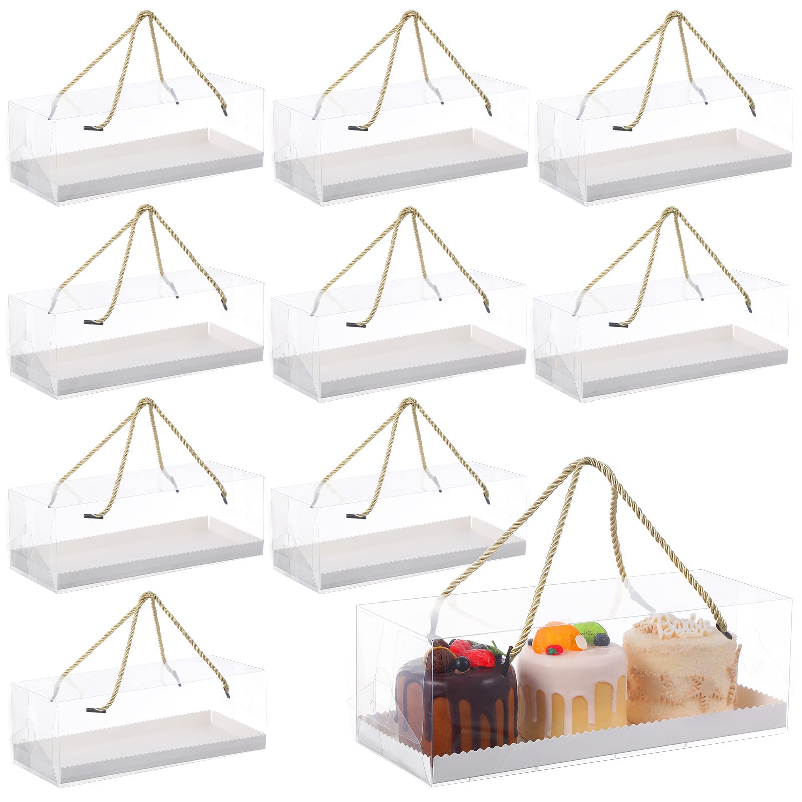 30 Pcs Clear Cupcake Boxes Bakery Cake Boxes with Handle and Paperboard Plastic Rectangular Cupcake Containers Portable Clear Gable Boxes Dessert Cookies Gift Boxes for Party Favor 10.8 x 4.3 x 3.7''