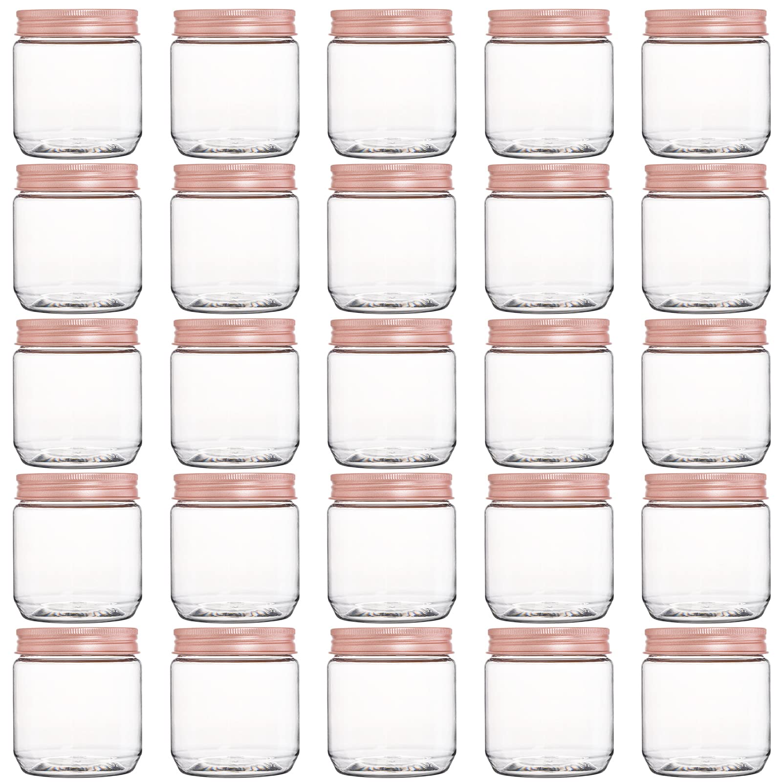 Fasmov 25 Pack 8 Ounce Clear Plastic Jars Containers with Rose Gold Lids, Round Empty Plastic Slime Storage Containers for Kitchen & Household Storage - BPA Free