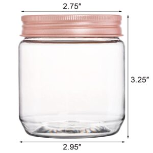 Fasmov 25 Pack 8 Ounce Clear Plastic Jars Containers with Rose Gold Lids, Round Empty Plastic Slime Storage Containers for Kitchen & Household Storage - BPA Free