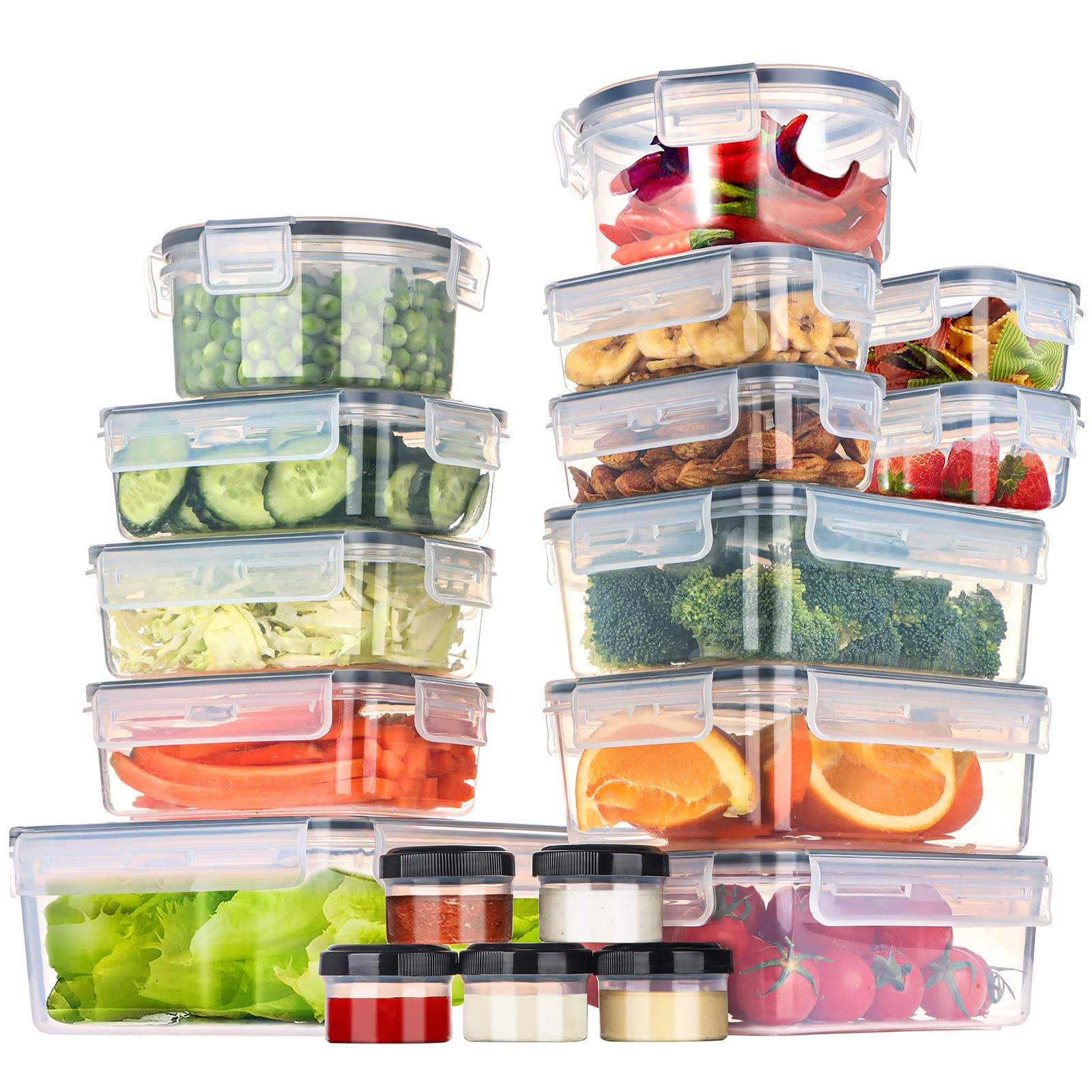 FILTA 18 Pack Food Storage Containers with Airtight Lids: Leak-Proof Plastic Containers for Kitchen Organization, Meal Prep, Lunch Containers Organization(BPA-Free)