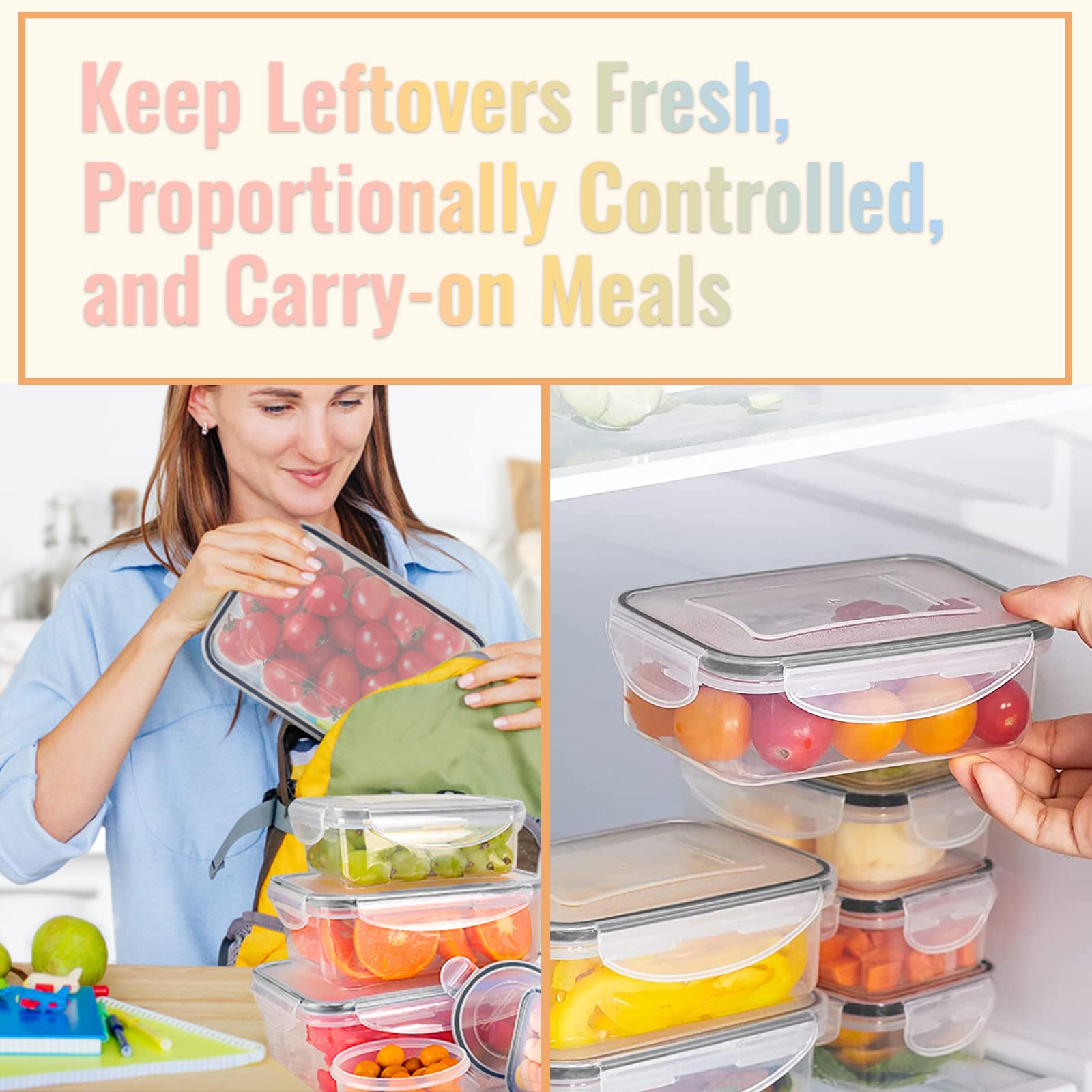 FILTA 18 Pack Food Storage Containers with Airtight Lids: Leak-Proof Plastic Containers for Kitchen Organization, Meal Prep, Lunch Containers Organization(BPA-Free)