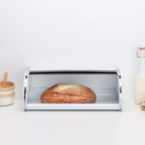 Brabantia Roll Top Bread Box (Fresh White) Large Front Opening Flat Top Bread Box, Fits 2 Loaves, Ideal for Kitchen Counter