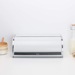 Brabantia Roll Top Bread Box (Fresh White) Large Front Opening Flat Top Bread Box, Fits 2 Loaves, Ideal for Kitchen Counter