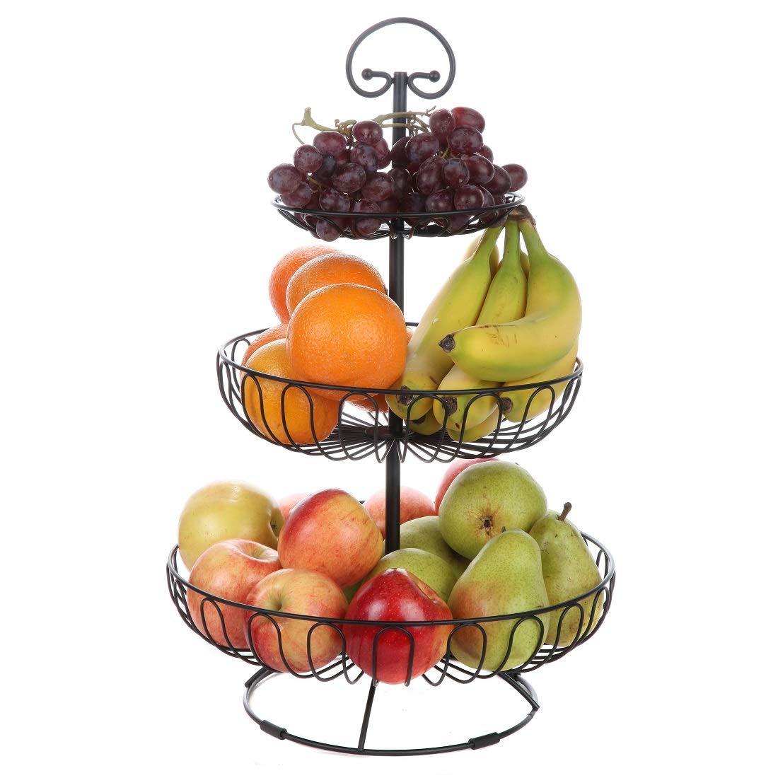 Lily's Home Wire Fruit and Vegetable Holder, 3-Tiered Fruit Basket, Kitchen Accessories - Black