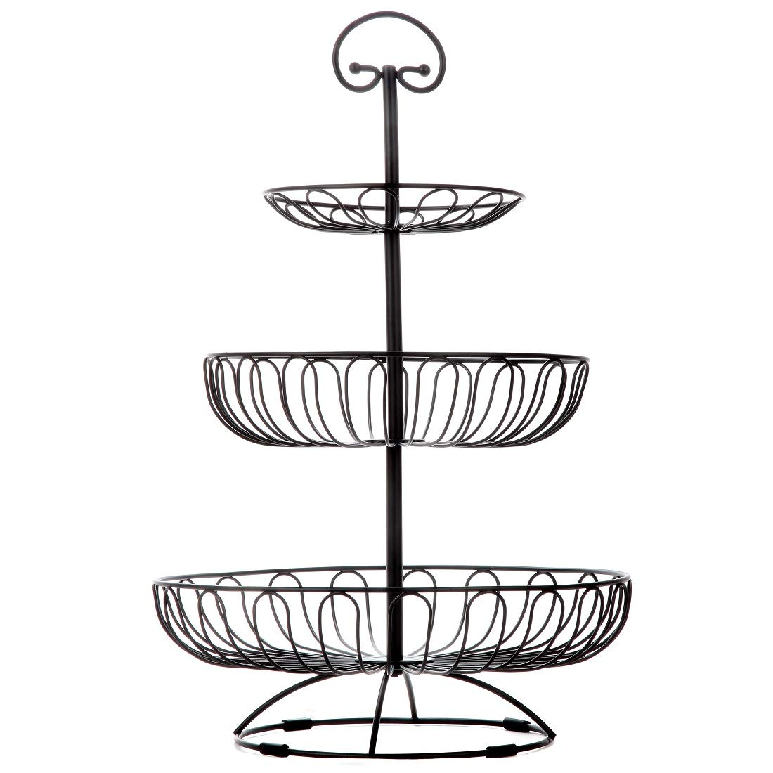 Lily's Home Wire Fruit and Vegetable Holder, 3-Tiered Fruit Basket, Kitchen Accessories - Black