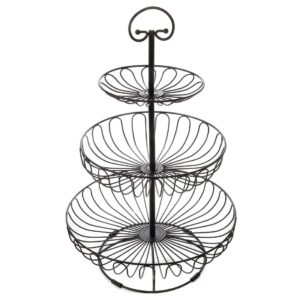 Lily's Home Wire Fruit and Vegetable Holder, 3-Tiered Fruit Basket, Kitchen Accessories - Black