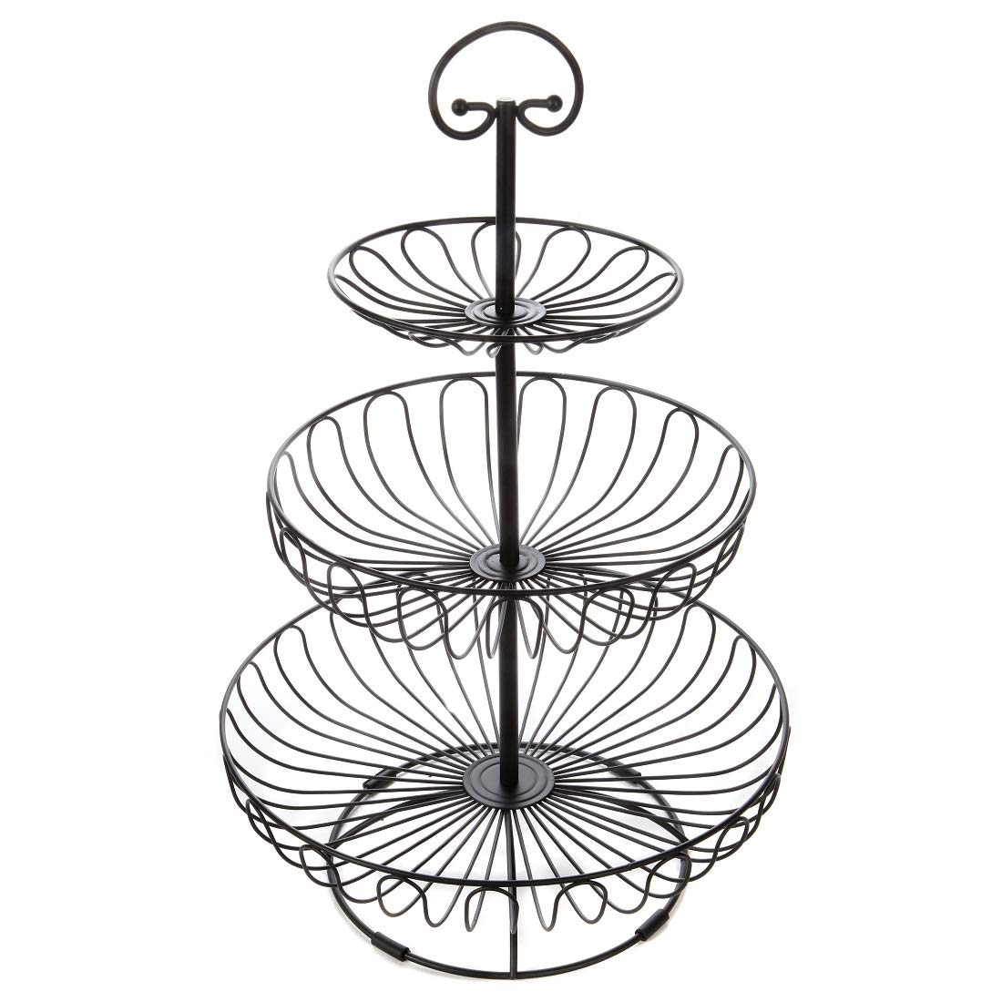 Lily's Home Wire Fruit and Vegetable Holder, 3-Tiered Fruit Basket, Kitchen Accessories - Black