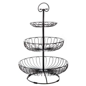 Lily's Home Wire Fruit and Vegetable Holder, 3-Tiered Fruit Basket, Kitchen Accessories - Black