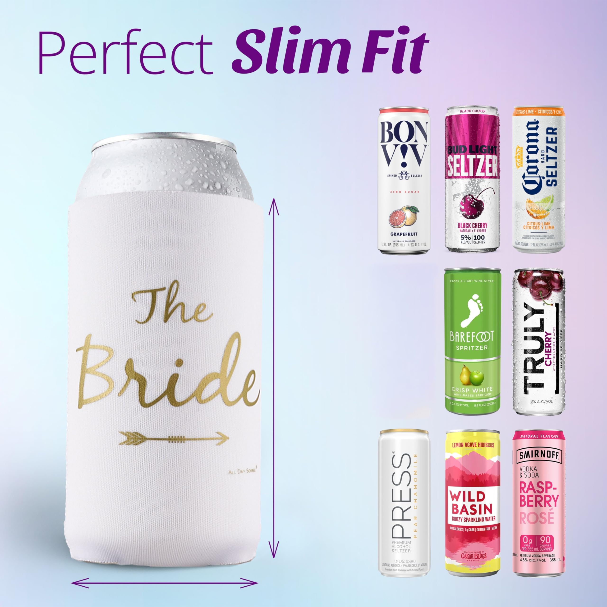 Bride Tribe Bachelorette Party Premium Skinny Can Sleeves - Insulated Neoprene Drink Holders, Fit Slim Spiked Hard Seltzer Beer Cans for Decorations, Supplies, Favors (Pink)