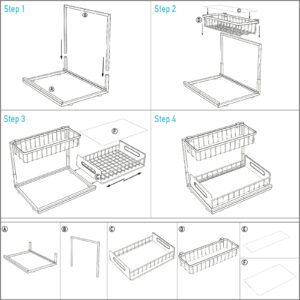 Fodayuse L-Shaped Under Sink Organizer with Sliding Design, Pull Out Cabinet Storage 2-Tier Shelf Under Cabinet Organizer Multi-Use for Kitchen Bathroom Sink Organizers and Storage cabinet, Metal