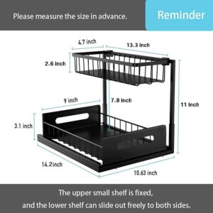 Fodayuse L-Shaped Under Sink Organizer with Sliding Design, Pull Out Cabinet Storage 2-Tier Shelf Under Cabinet Organizer Multi-Use for Kitchen Bathroom Sink Organizers and Storage cabinet, Metal