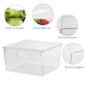 12-pack Clear Stackable Fridge Organizer with Lids, Egg Holder for Refrigerator, Plastic Refrigerator Organizer Bins with 4 Drain Trays, Fruit Storage Containers for Fridge