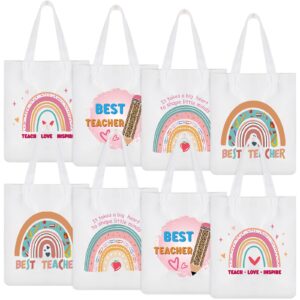 amylove 8 pcs teacher appreciation gifts canvas tote bags bulk thank you teacher bag rainbow inspirational handbag(classic)