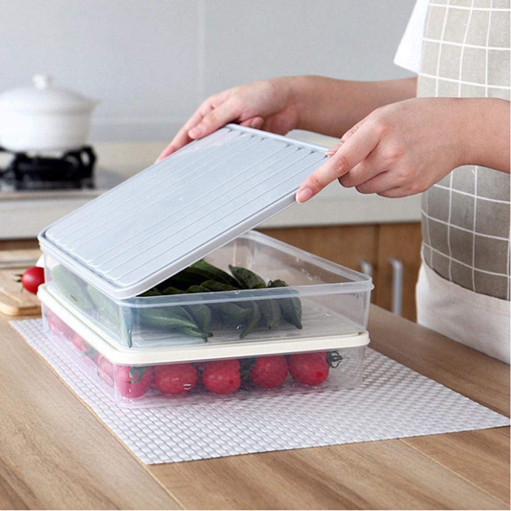 Food Storage Containers 11.02×8.85×1.81" Vegetable Organizer 98-oz with Lid Clear Fridge Crisper Keep Food Fresh BPA Free Kitchen Organizer Bins (1 x Large)