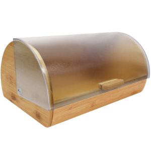 bread box, bamboo, large storage, acrylic easy glide cover with handle